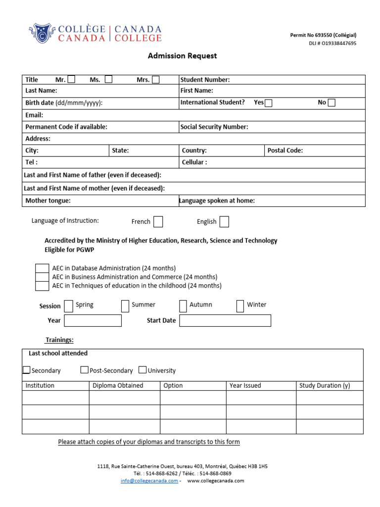 AEC Admission Application Form | PDF