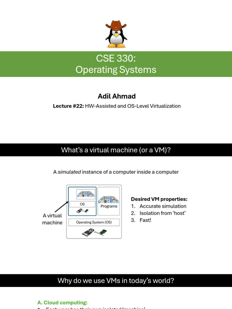 #22 (HW-Assisted and OS-Level Virtualization) | PDF | Virtual Machine | Operating System