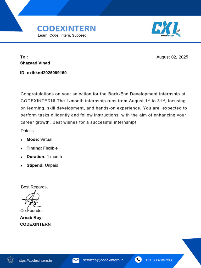Codexintern Internship Confirmation | PDF