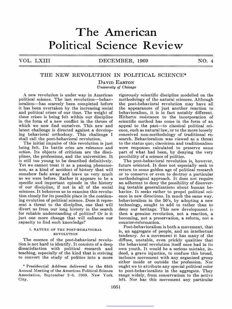 David Easton-The New Revolution in Political Science | PDF | Science ...