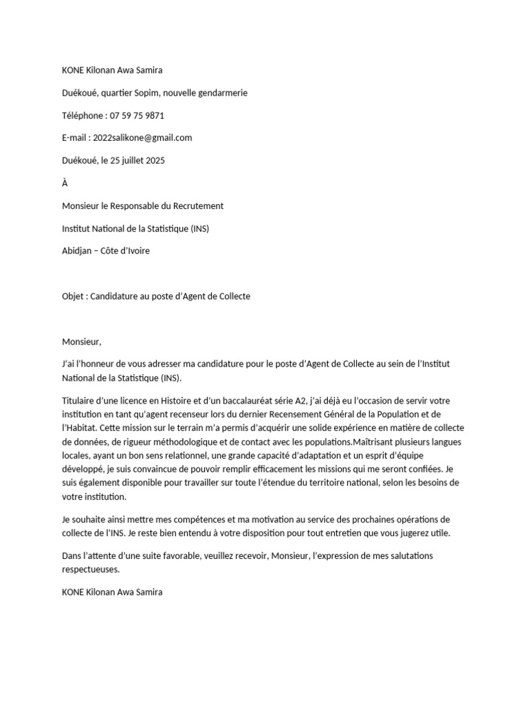 Candidature d'Awa Samira Kone à l'INS | PDF