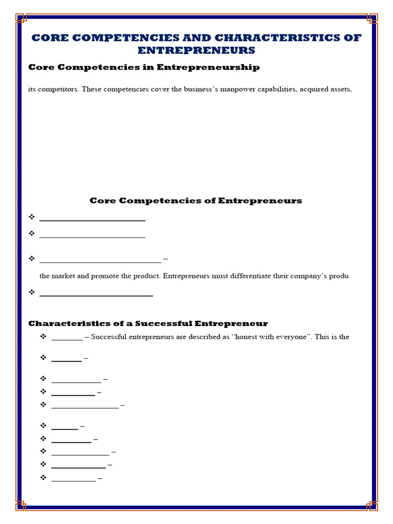 Core Competencies of Successful Entrepreneurs | PDF | Entrepreneurship ...
