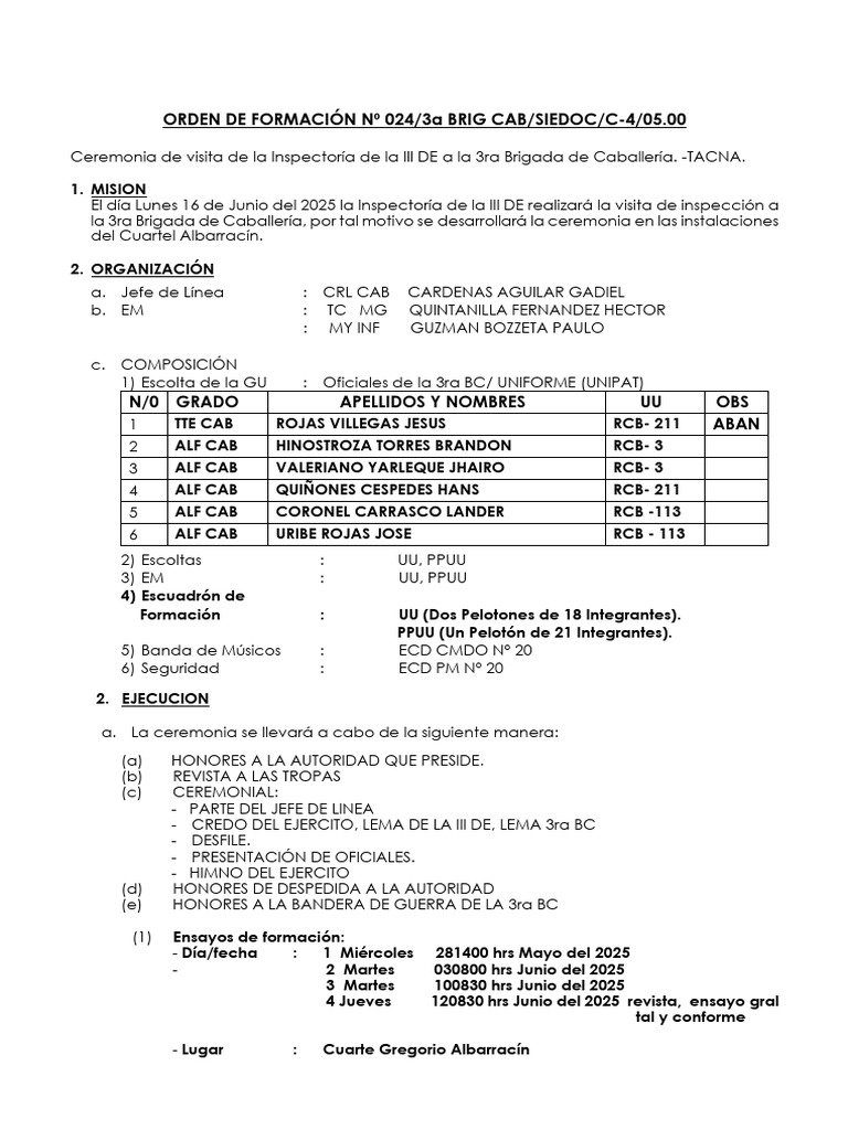 Ord Form Inspecc. III de 2025 | PDF | Unidades militares y formaciones | Organización militar