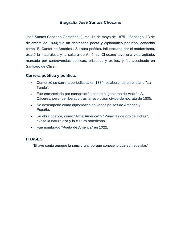 Biografía de José Santos Chocano | PDF