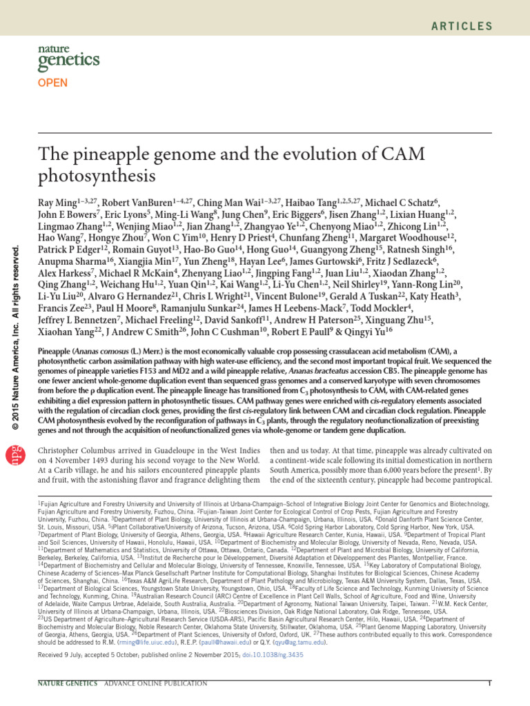 Pineapple Genome and CAM Evolution | PDF | Gene Duplication | Genome