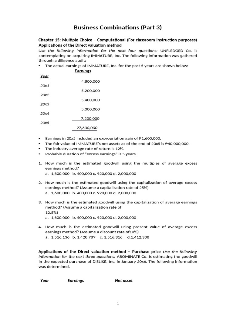 Chapter 3 Business Combinations | PDF | Goodwill (Accounting) | Mergers ...