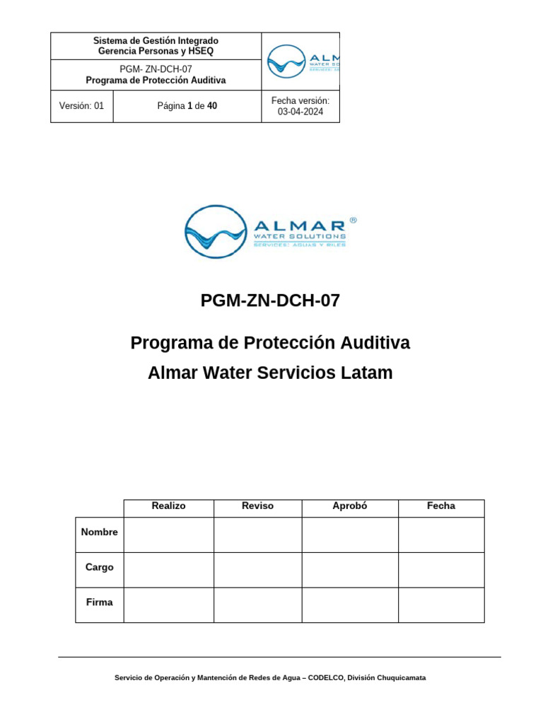 Programa PREXOR de Protección Auditiva DCHS 1 (1) 1 | PDF | ruido ...