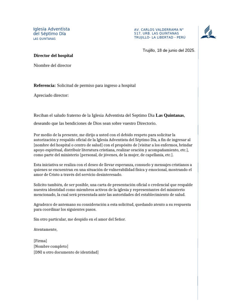 Solicitud Permiso Ingreso Hospital ADS | PDF