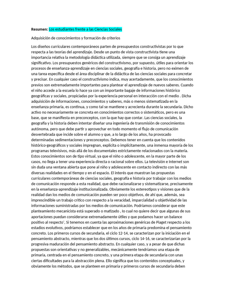 Resumen Ciencias Sociales | PDF | Causalidad | Aprendizaje