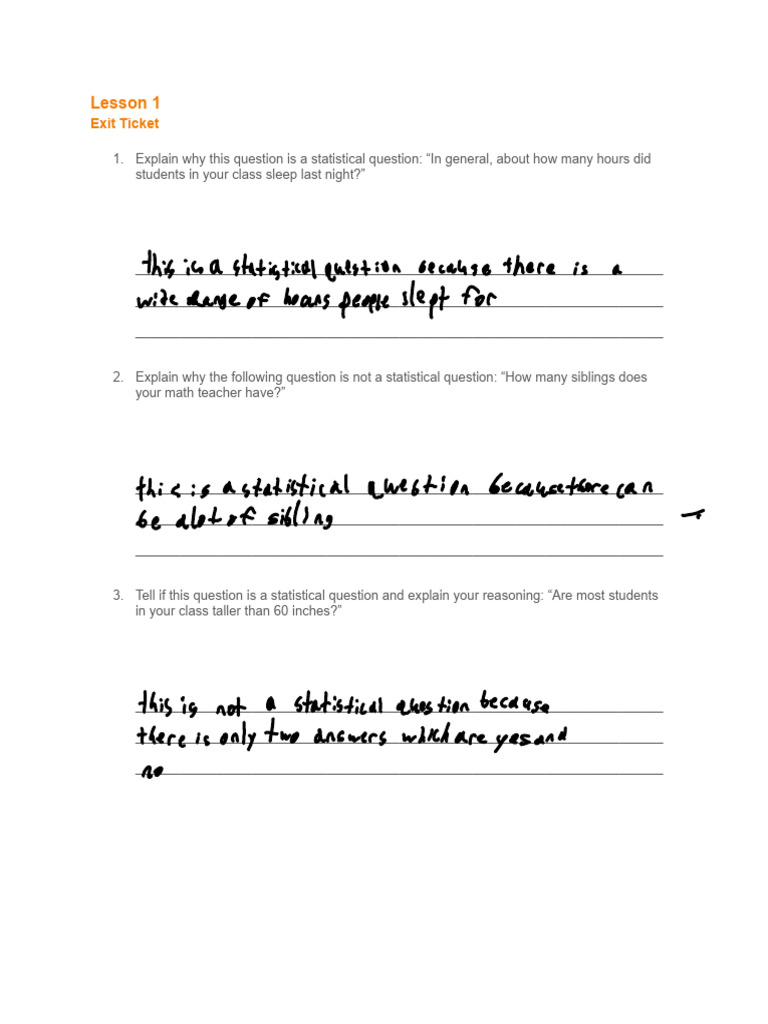 Caleb B-S - Unit 7, Lesson 1, Exit Ticket | PDF
