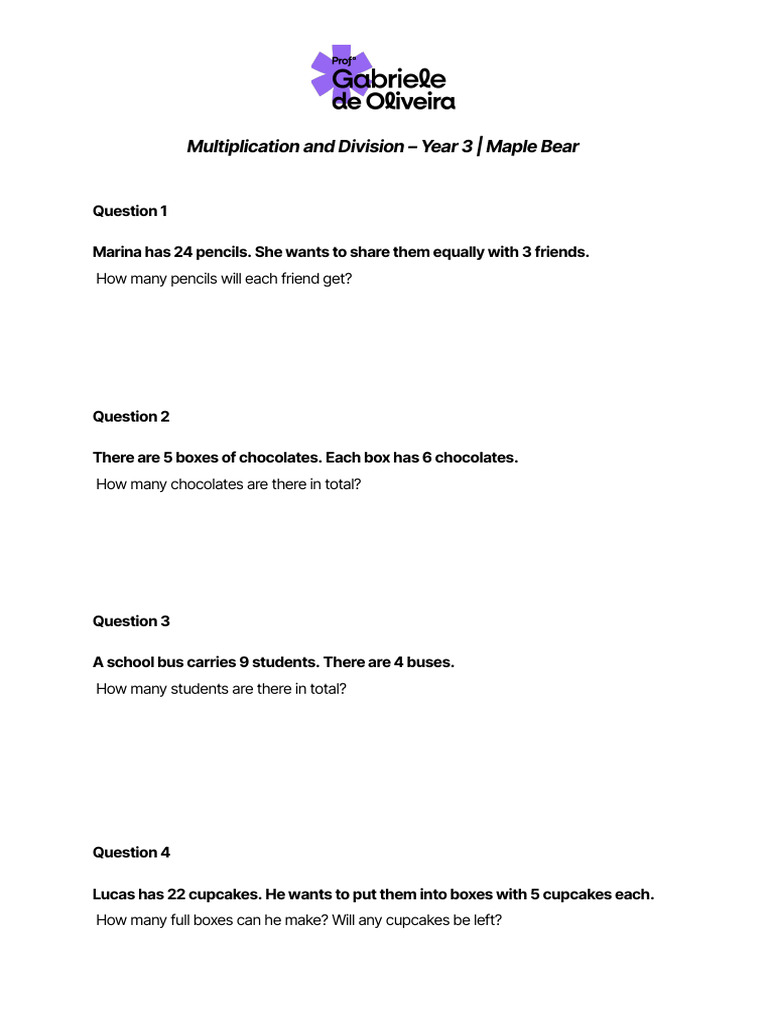 Year 3 Multiplication & Division Exercises | PDF