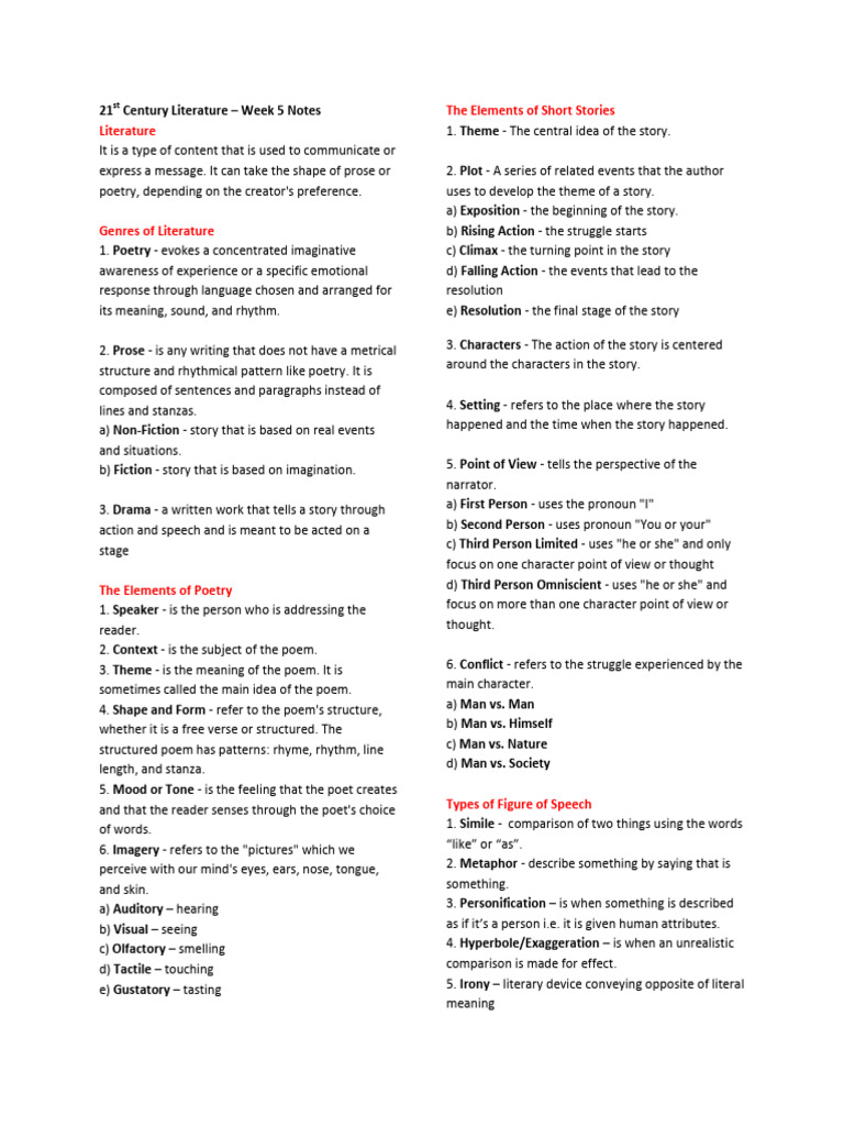 21st Century Literature Week 5 Overview | PDF | Poetry | Narration