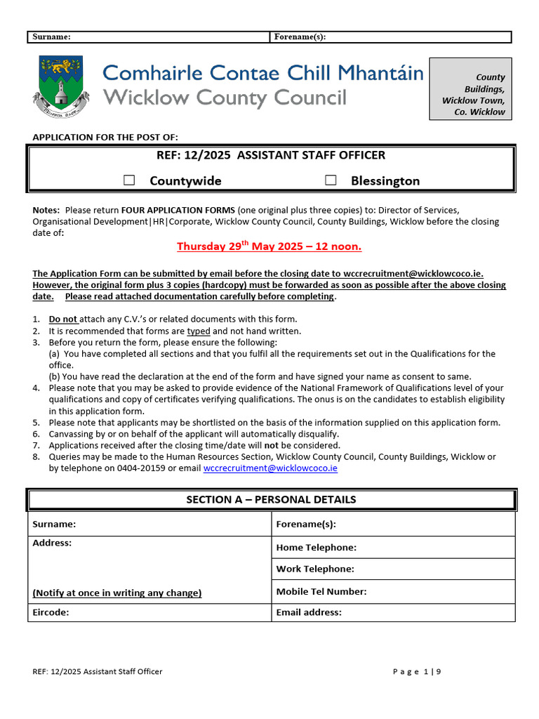 Application for Assistant Staff Officer | PDF