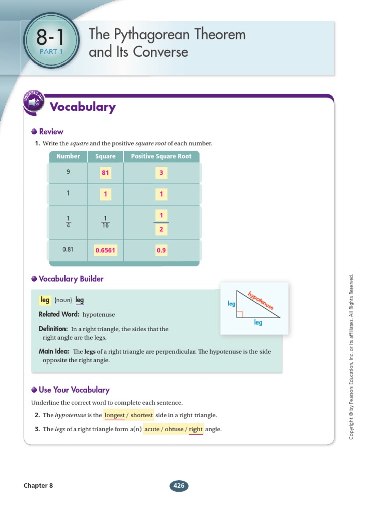 The Pythagorean Theorem and Its Converse: Vocabulary