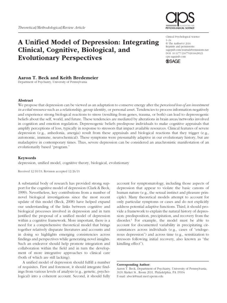 A Unified Model of Depression (Beck, 2016) - Lectura Optativa | PDF ...