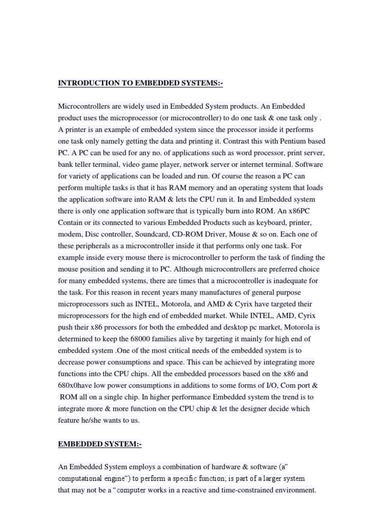 Introduction To Embedded Systems | PDF | Embedded System | Microcontroller