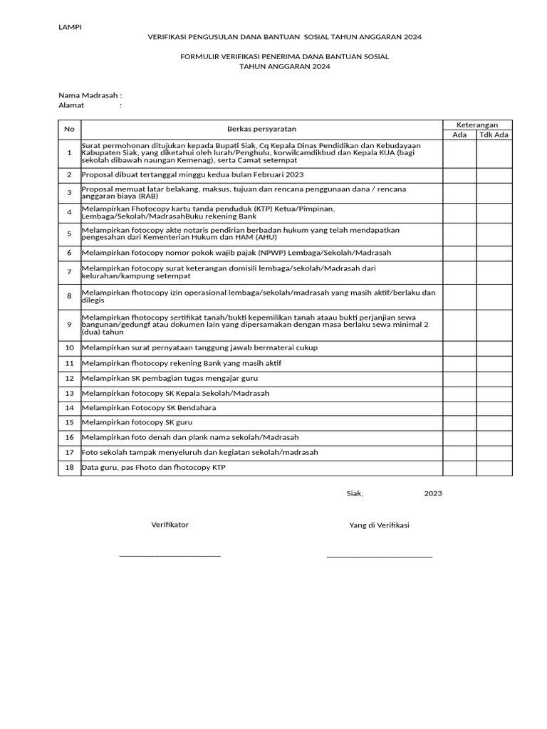 Verifikasi Proposal Dana Bansos 2024 | PDF