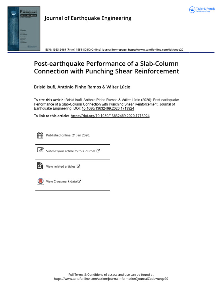 Post-Earthquake Performance of A Slab-Column Connection With Punching ...