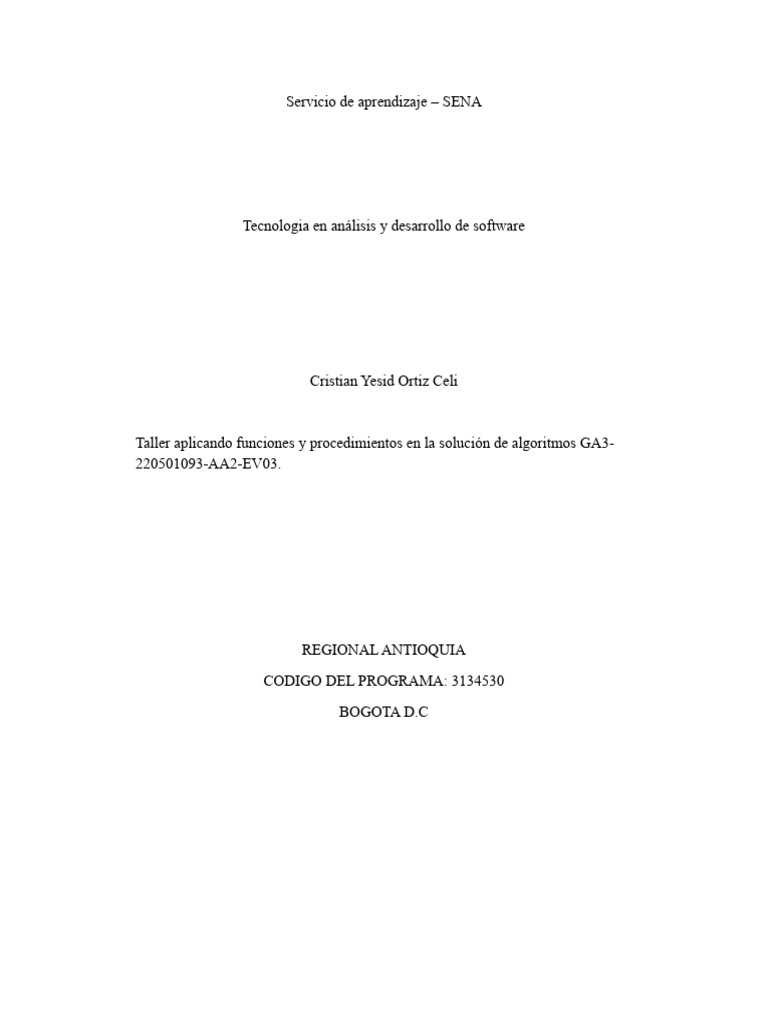 Taller Aplicando Funciones y Procedimientos en La Solución de ...