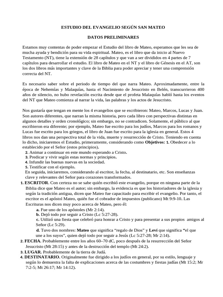Estudio Del Evangelio de San Mateo Revisado | PDF | Evangelio de Mateo | Jesús