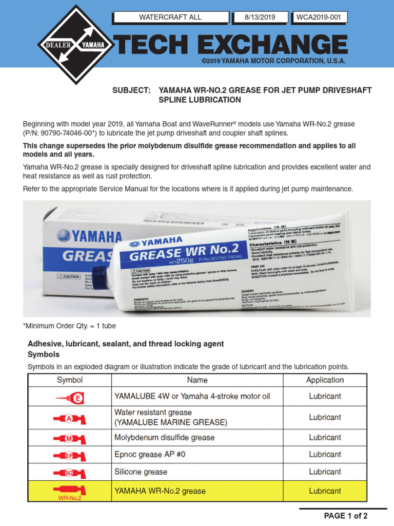 Yamaha WR-No.2 Grease for Jet Pumps | PDF