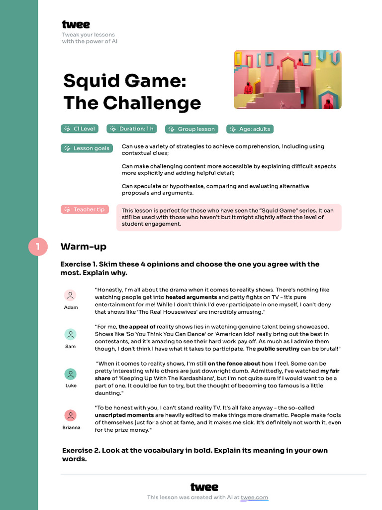 Squid Game: The Challenge: Warm-Up 1 | PDF