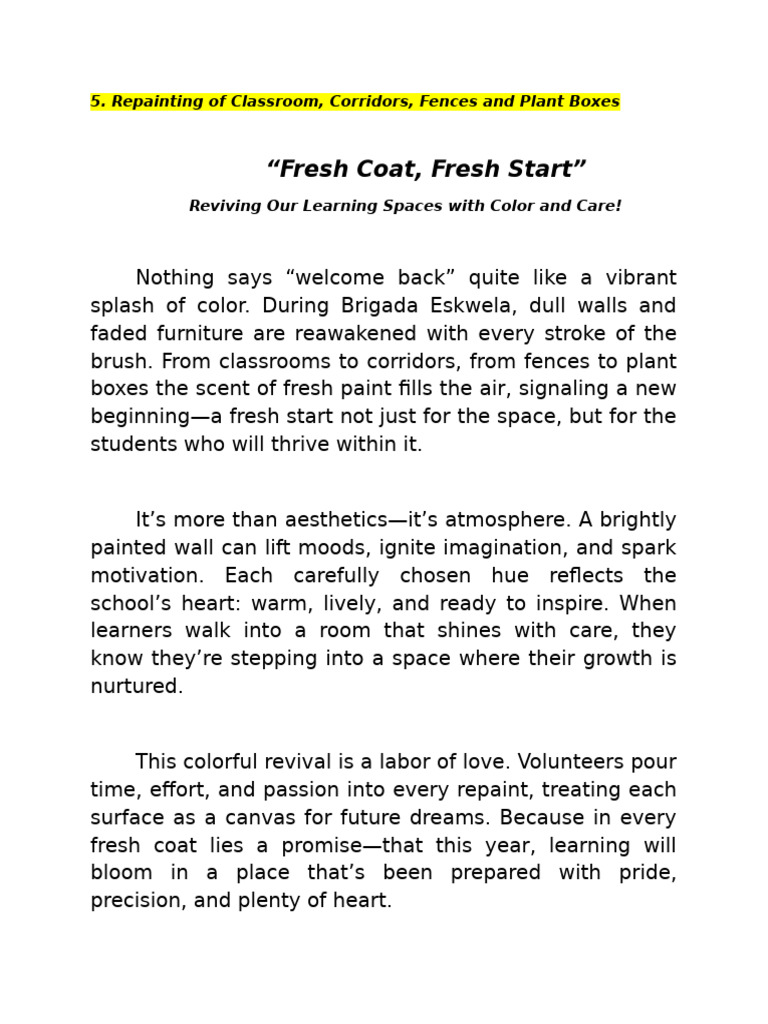 Repainting of Classroom Corridor Fences Wall and Plant Boxes | PDF