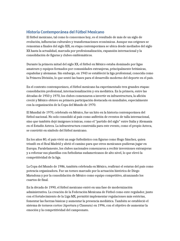 Historia Contemporanea Futbol Mexicano | PDF | México | Asociación de ...
