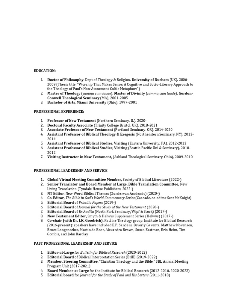 Nijay Kumar Gupta: Academic CV | PDF | Paul The Apostle | New Testament
