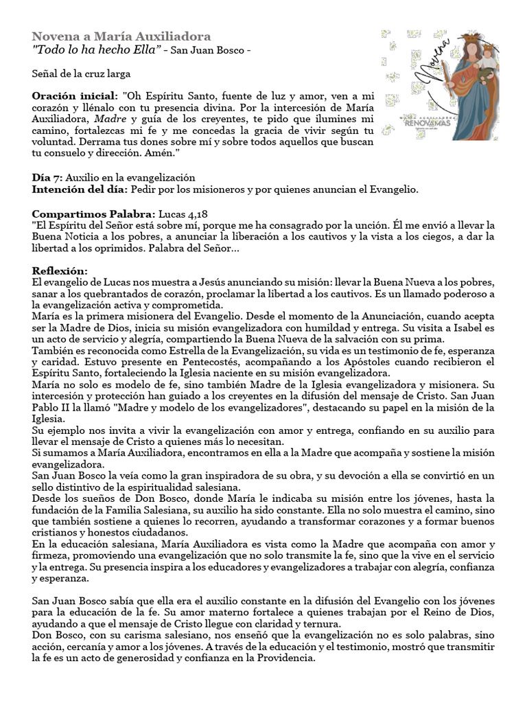 Novena a María Auxiliadora: Día 7 | PDF | María, madre de Jesús ...