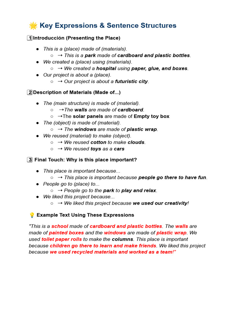 MADE OF Key Expressions & Sentence Structures | PDF