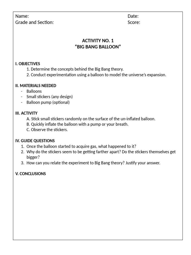 Big Bang Theory Balloon Experiment | PDF