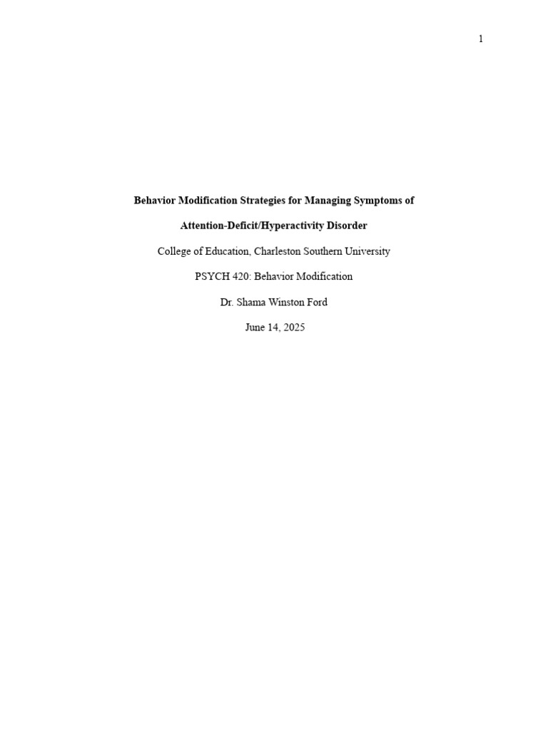 Behavior Modification Research Paper | PDF | Attention Deficit Hyperactivity Disorder | Mental ...
