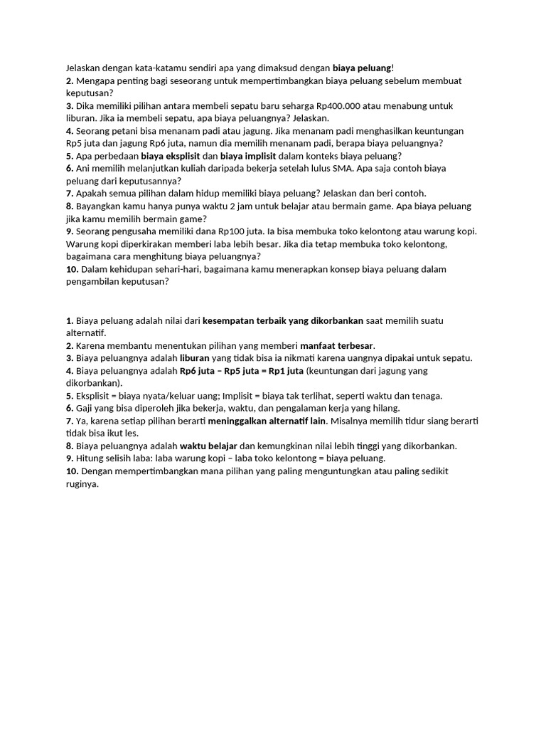 Soal Biaya Peluang | PDF