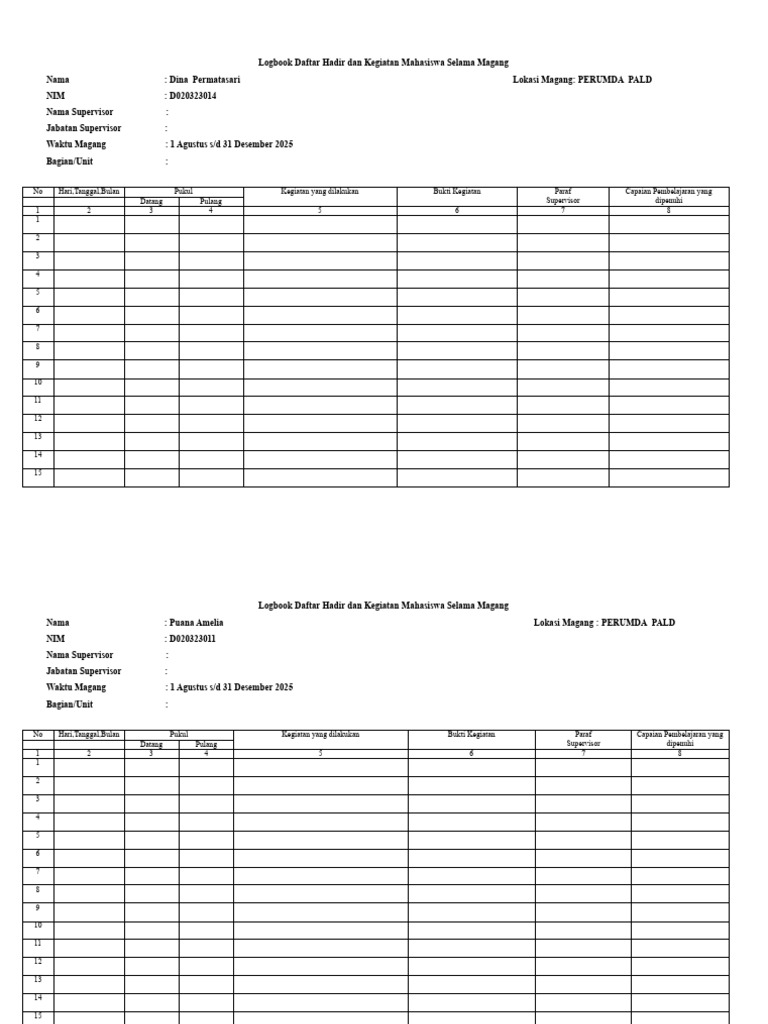 Logbook Daftar Hadir Magang | PDF
