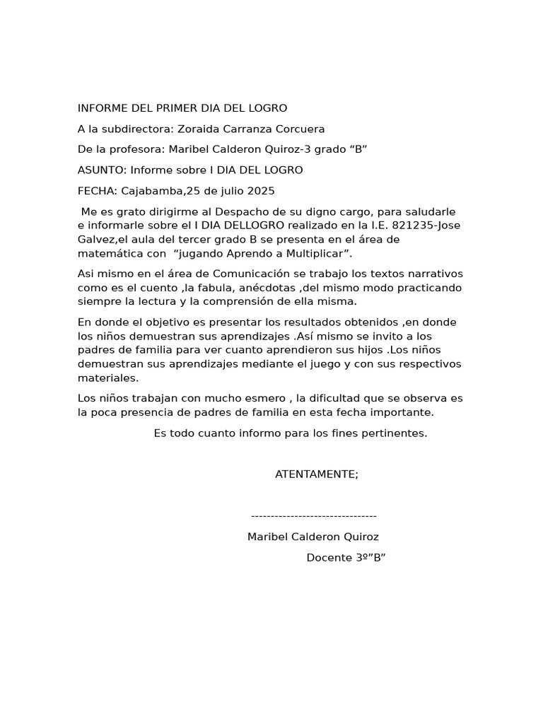 Informe Dia Del Logro Jg Primaria | PDF