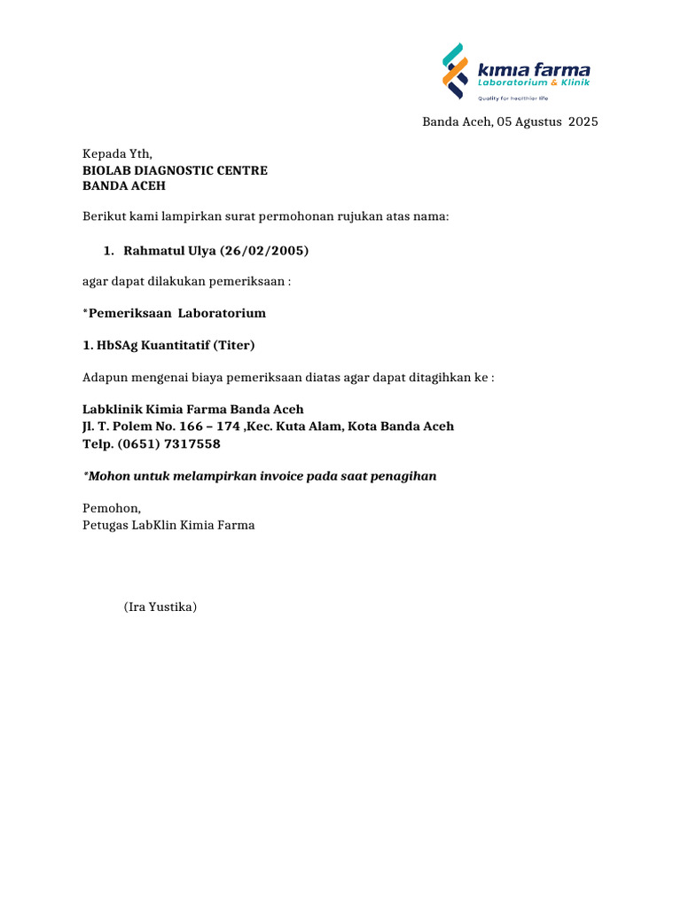 Rujukan Lab Thamrin | PDF