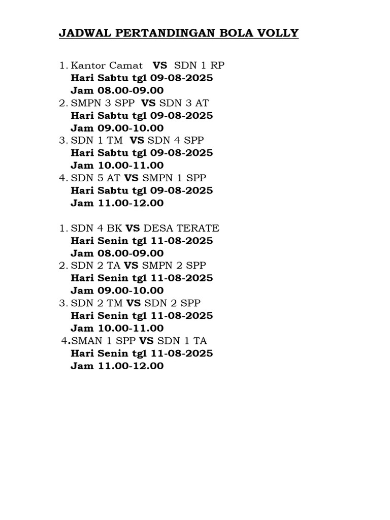 Jadwal Pertandingan Bola Volly | PDF