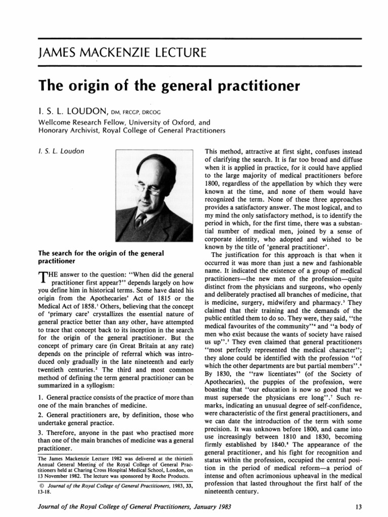 James Mackenzie Lecture. The Origin of The General Practitioner | PDF ...