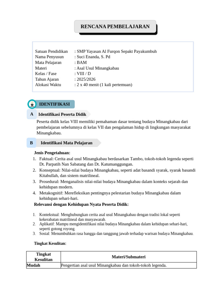 RPP Deep Learning Bam Kelas 8 | PDF