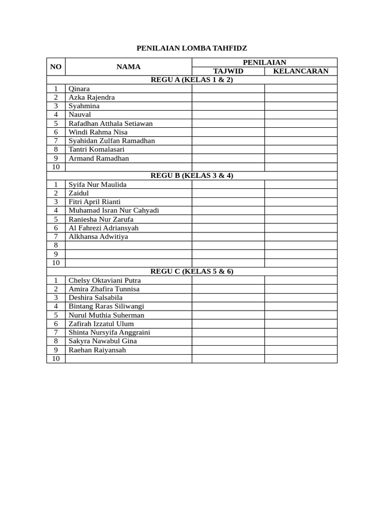 Penilaian Lomba Pidato Dan Tahfidz Pdf