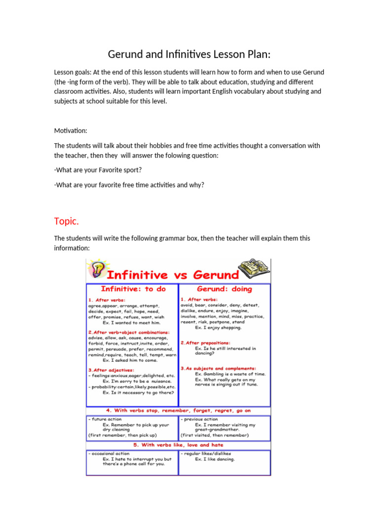 Gerrun and Infinitives Lesson Plan | PDF