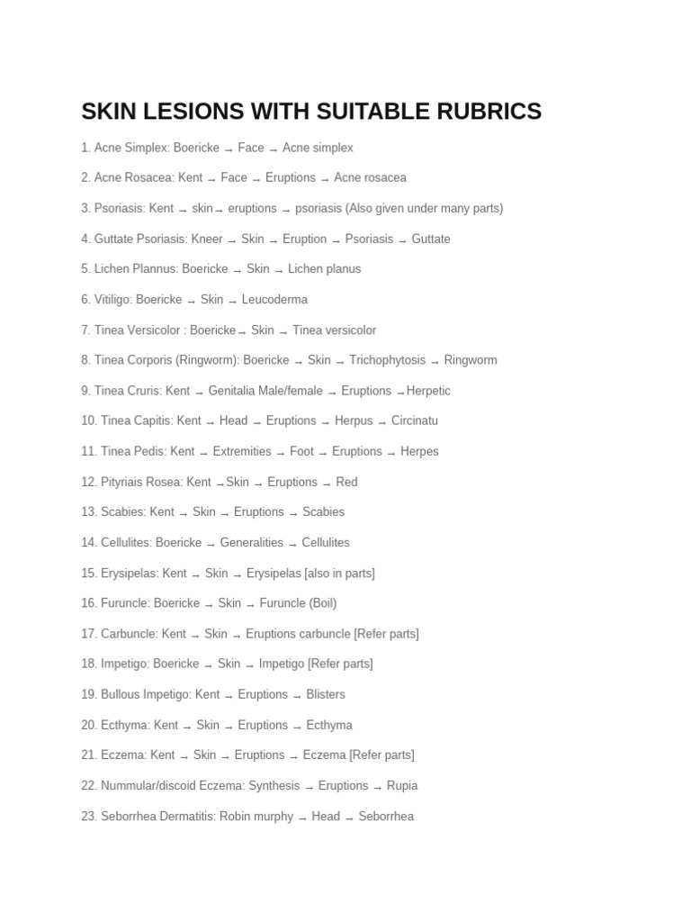 Skin Lesions With Suitable Rubrics | PDF | Dermatitis | Psoriasis