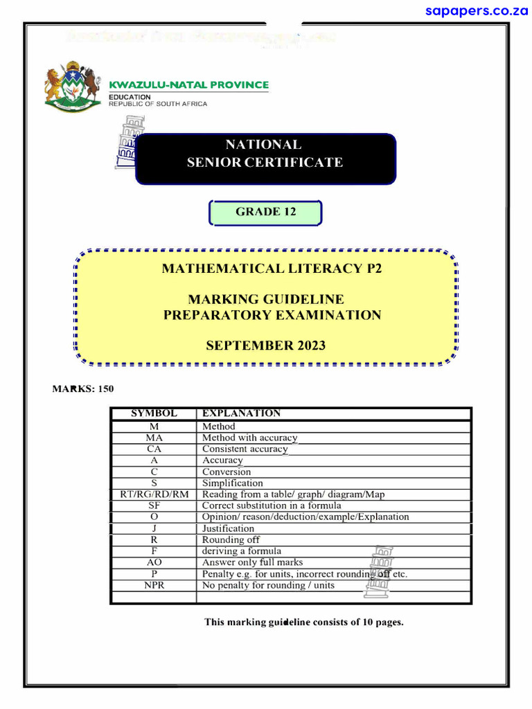Math Lit 2023 KZN Prelim P2 Memo | PDF | Mathematics