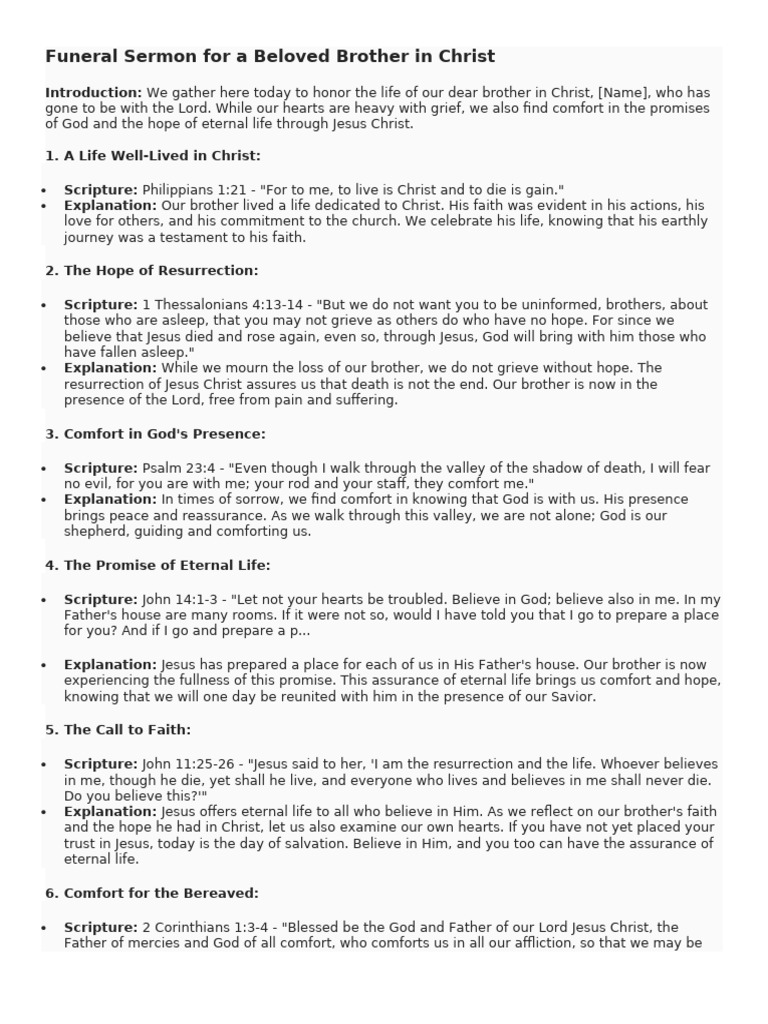 Comforting Funeral Sermon for a Brother | PDF | Eternal Life ...