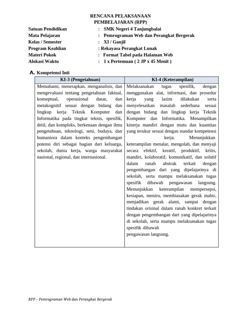 RPP Tabel | PDF