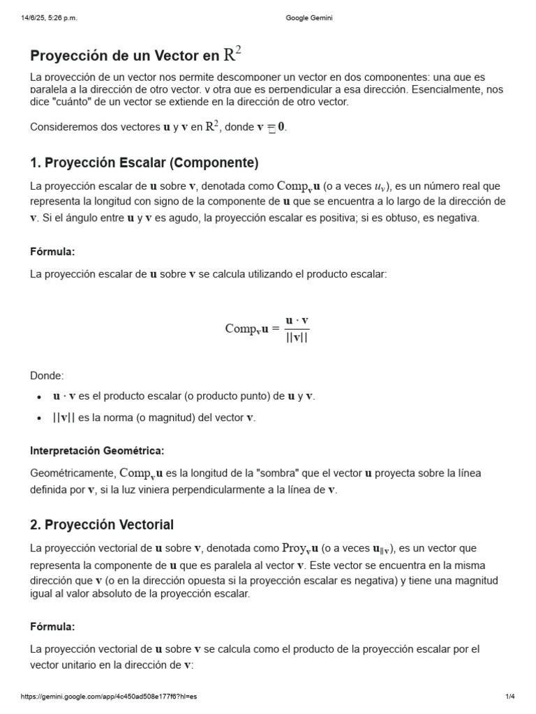 Proyección de Vectores: Fórmulas y Ejemplos | PDF | Vector Euclidiano ...