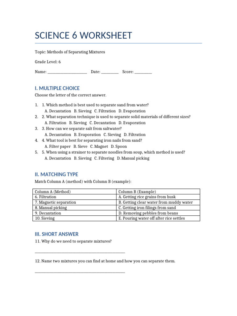 Methods for Separating Mixtures | PDF