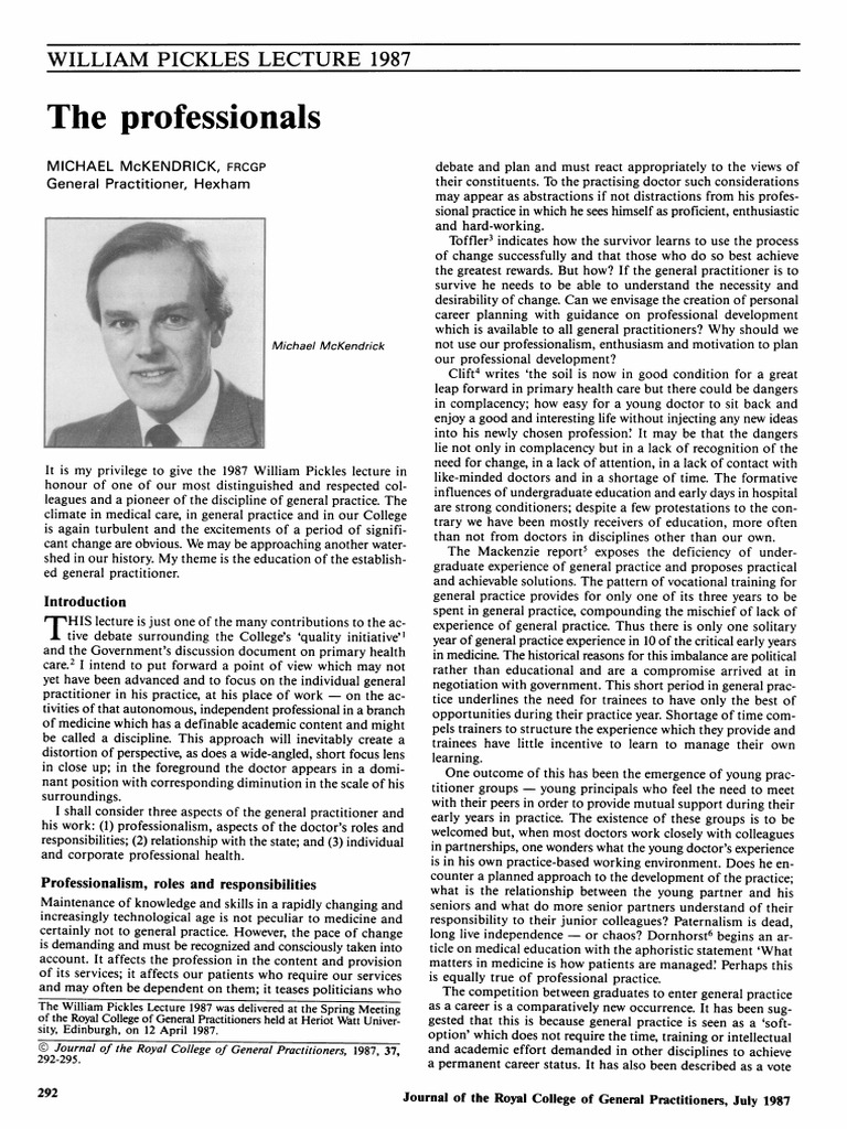 William Pickles Lecture 1987. The Professionals | PDF | Physician ...