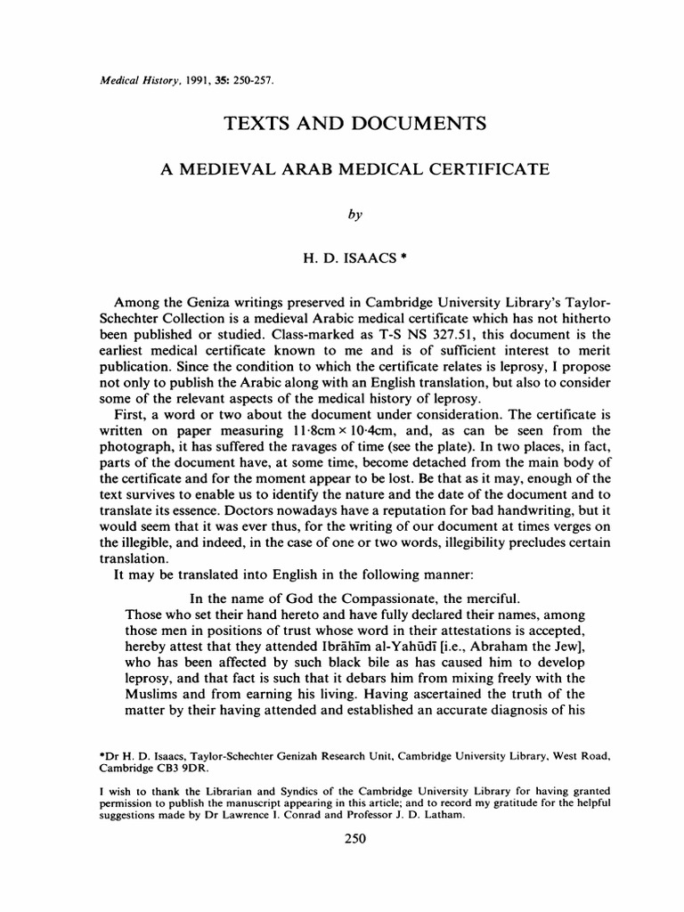 Texts and Documents. A Medieval Arab Medical Certificate | PDF ...